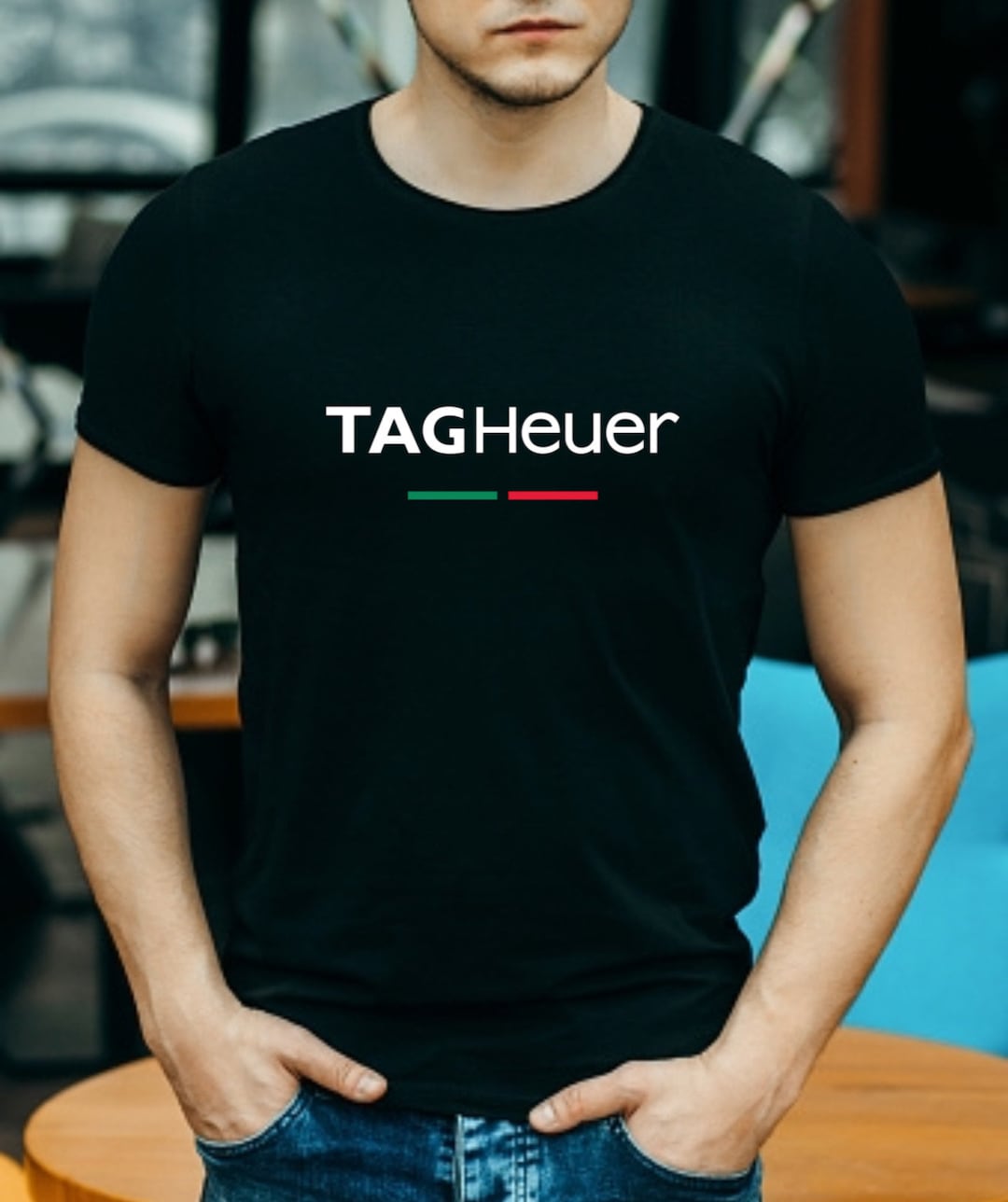 Black T-shirt With Tag Heuer Logo 100% Cotton Sizes XS S M L - Etsy