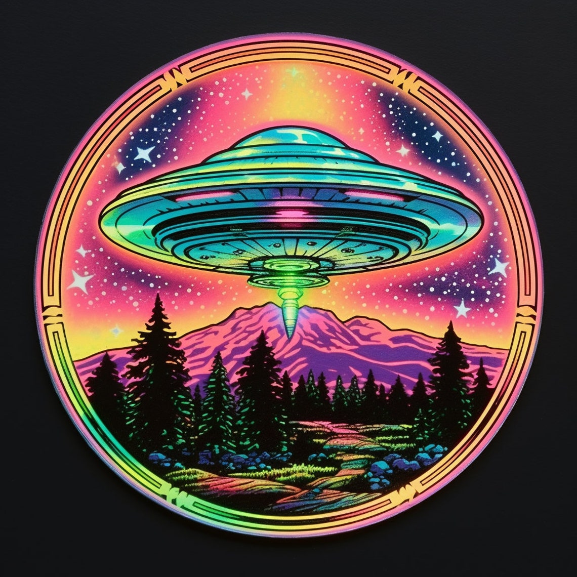 Holographic 80s Neon UFO Sticker - Etsy