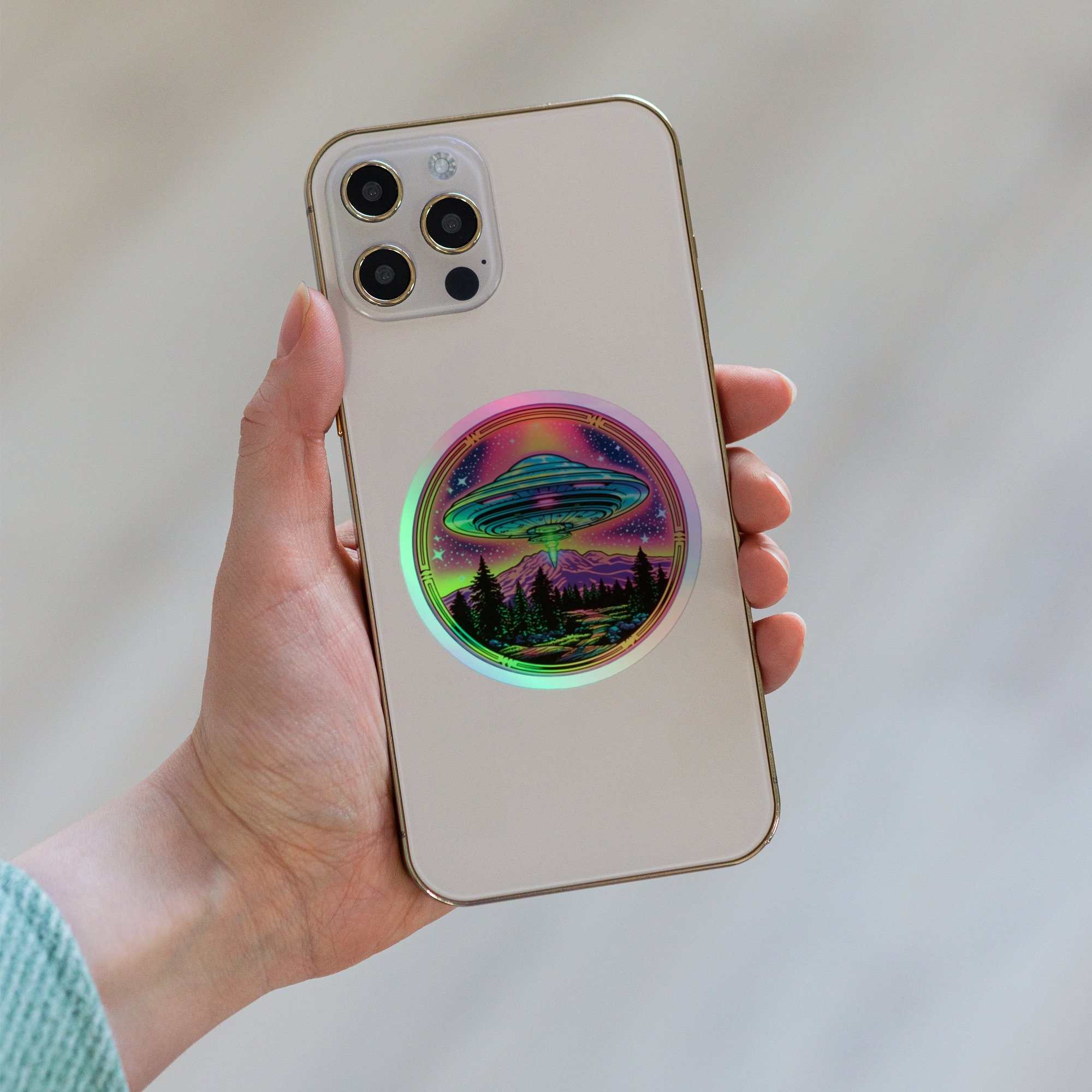 Holographic 80s Neon UFO Sticker - Etsy