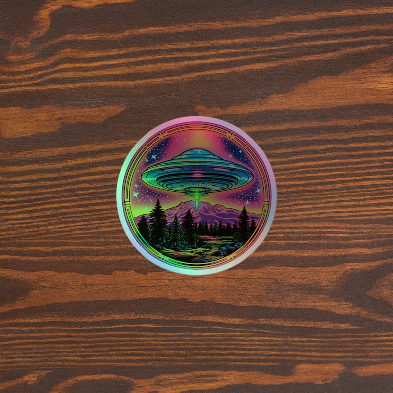 Holographic 80s Neon UFO Sticker - Etsy