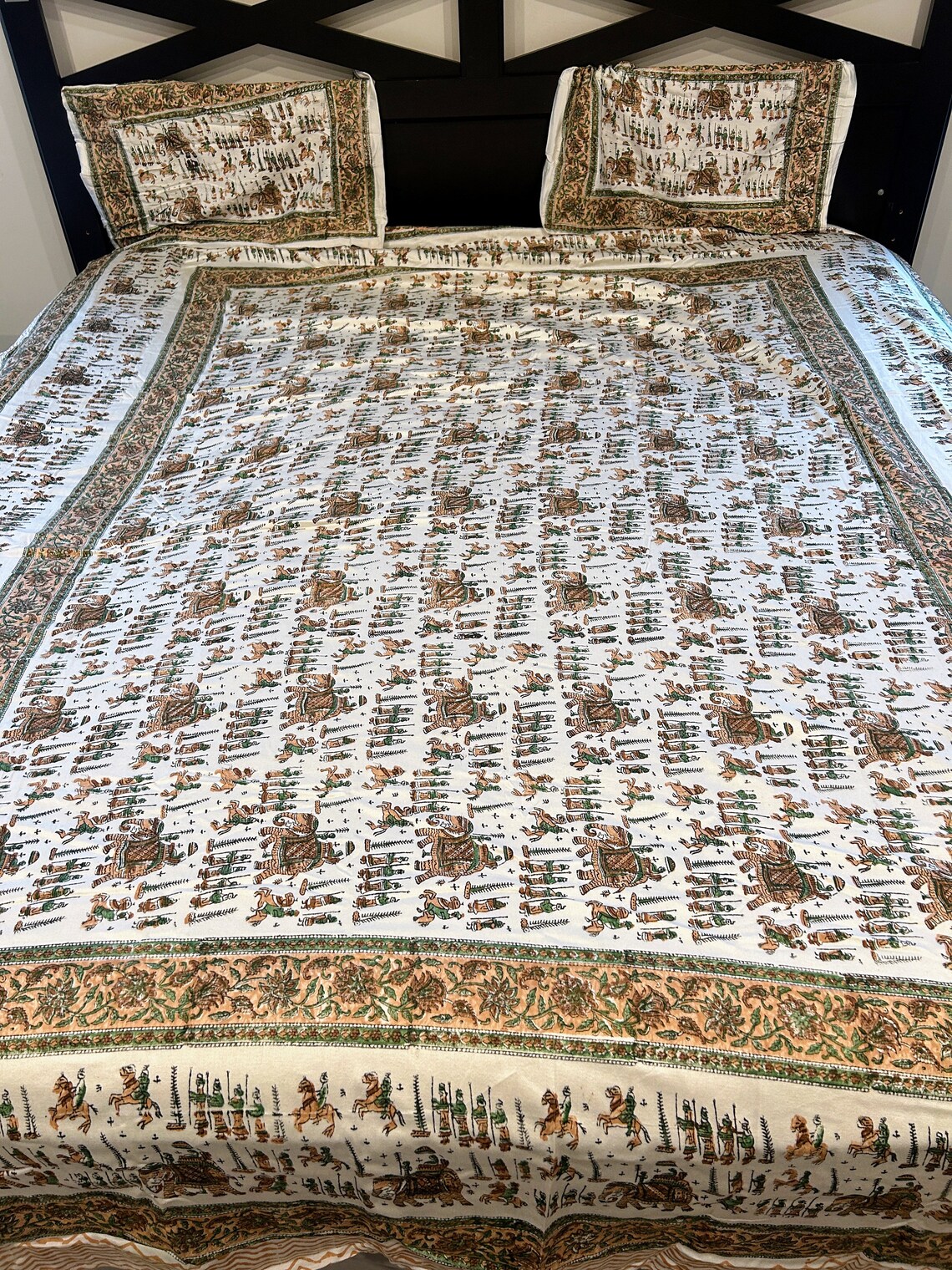 Kalamkari Hand Block Print Bedding With Cotton Double Bedsheet, Two ...