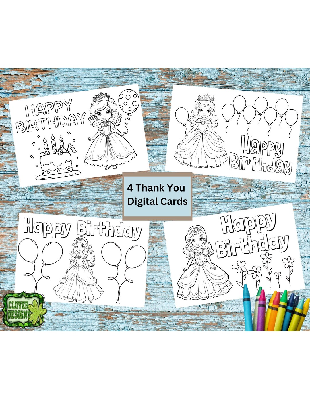 Instant Download Princess Birthday Coloring Cards/printable Birthday ...