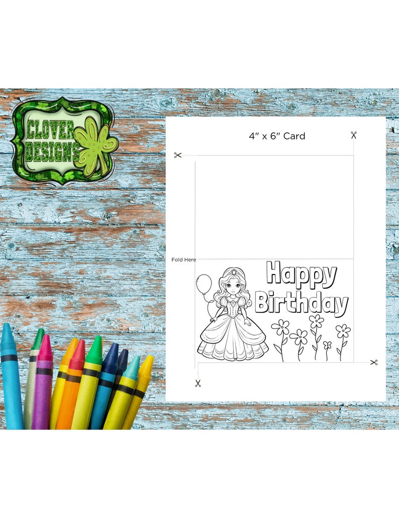 Instant Download Princess Birthday Coloring Cards/printable Birthday ...