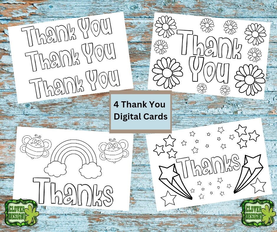 Instant Download Thank You Coloring Cards/printable Thank You Cards ...
