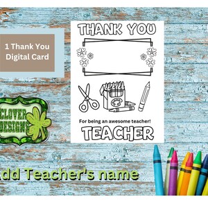 Instant Download Thank You Teacher Coloring Card/printable Thank You ...