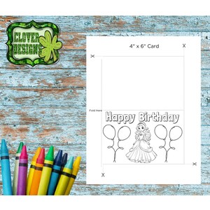 Instant Download Princess Birthday Coloring Cards/printable Birthday ...