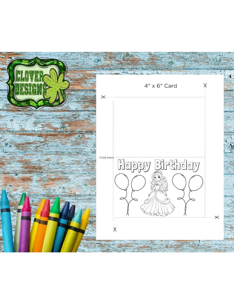 Instant Download Princess Birthday Coloring Cards/printable Birthday ...