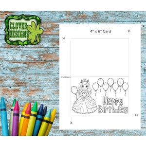 Instant Download Princess Birthday Coloring Cards/printable Birthday ...