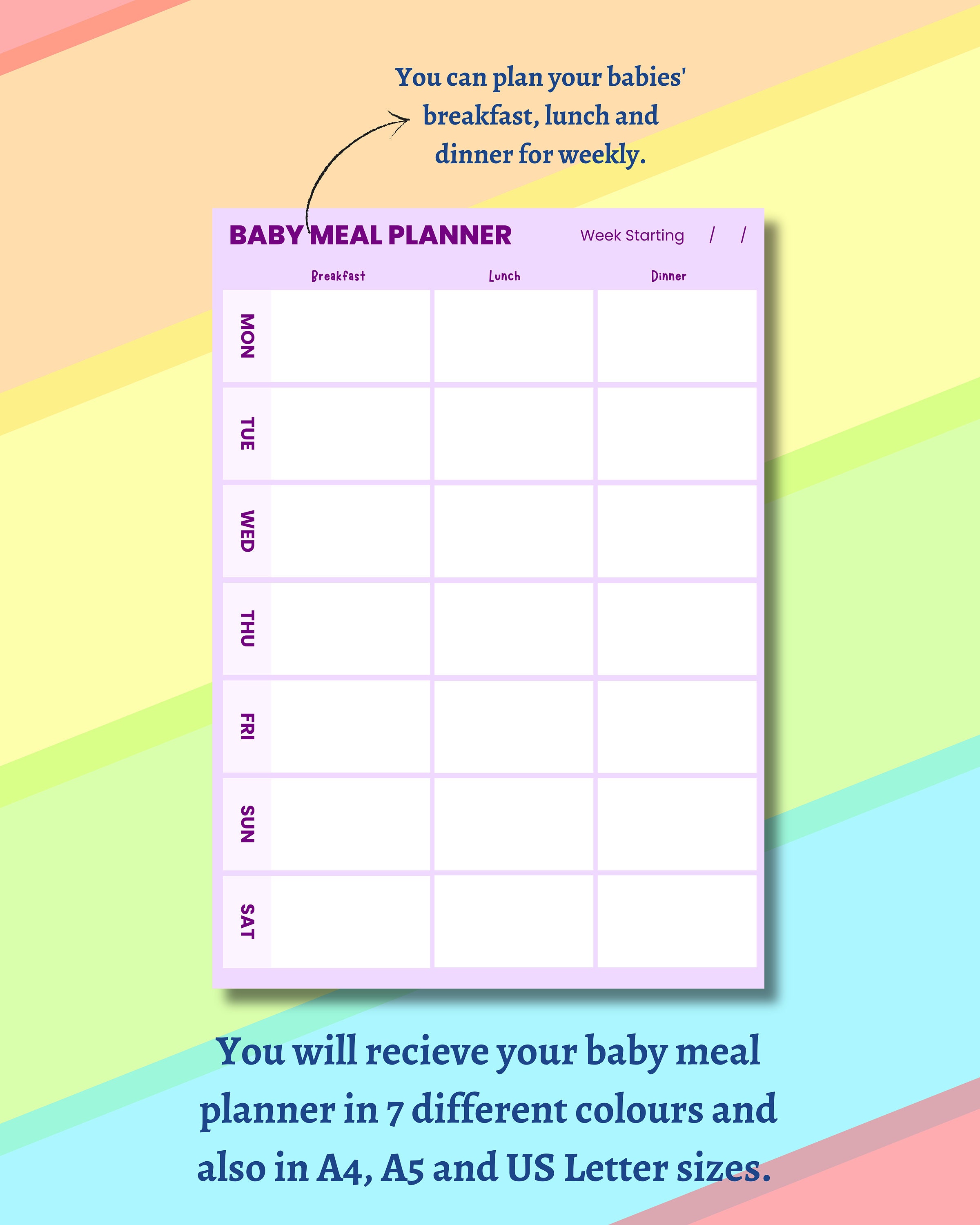 Baby Meal Planner Printable Baby Led Weaning Planner Baby Food Tracker ...