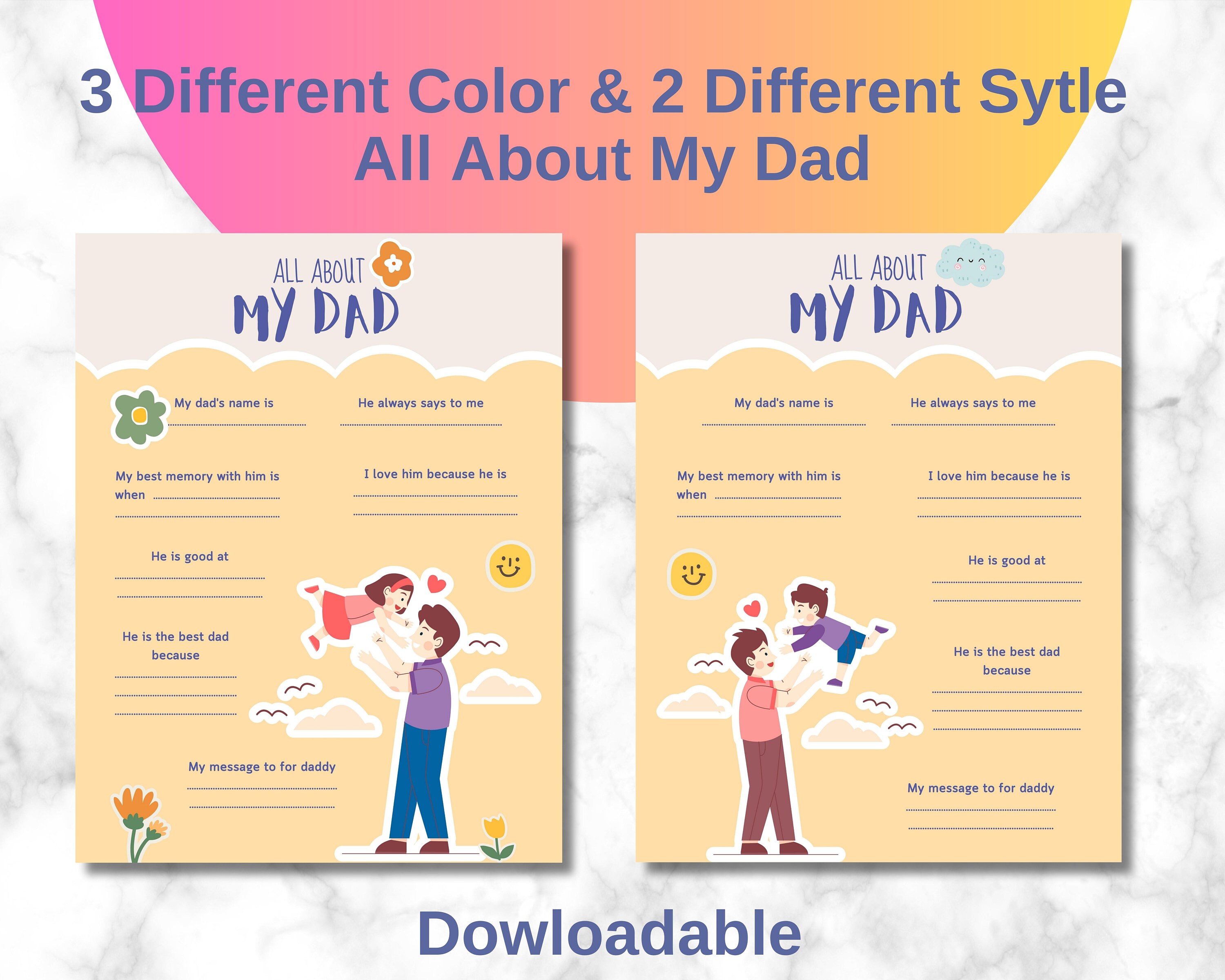 Fathers Day Gift Fathers Day Printable All About Dad Fill in Template ...