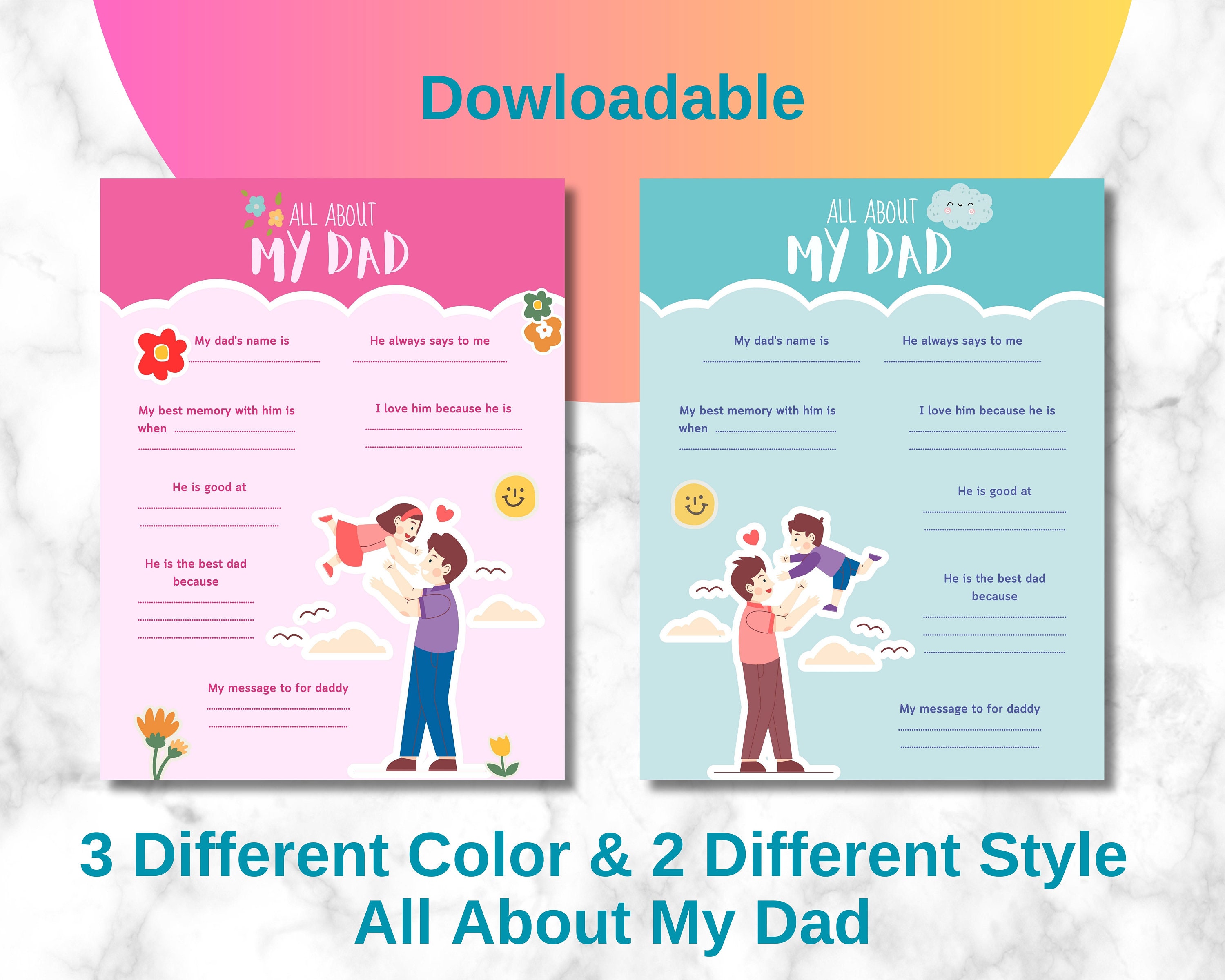 Fathers Day Gift Fathers Day Printable All About Dad Fill in Template ...