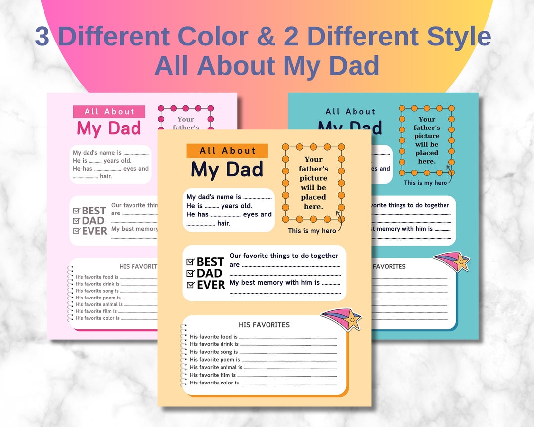 Fathers Day Gift Fathers Day Printable All About Dad Fill in Template ...
