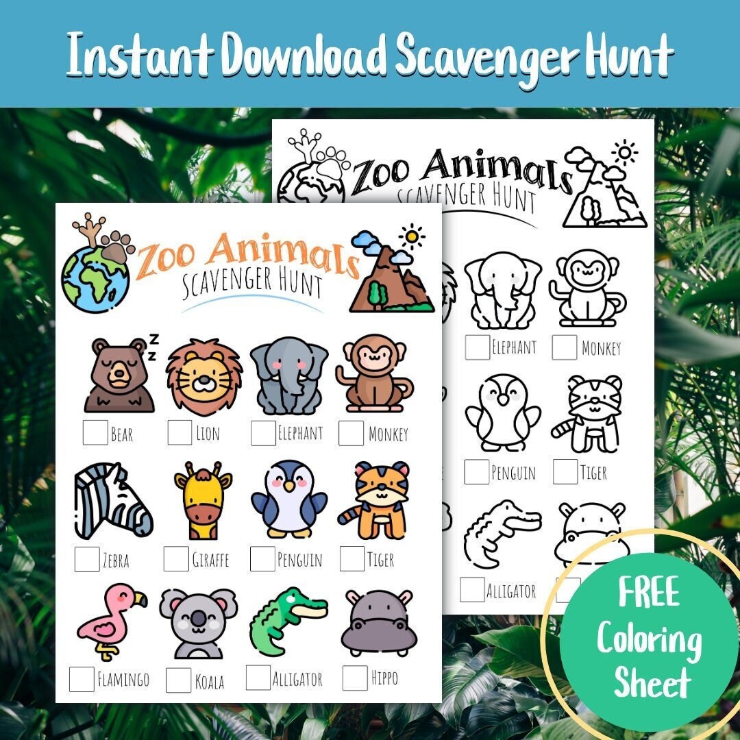 Printable Zoo Scavenger Hunt, Treasure Hunt, Field Trip Activity ...