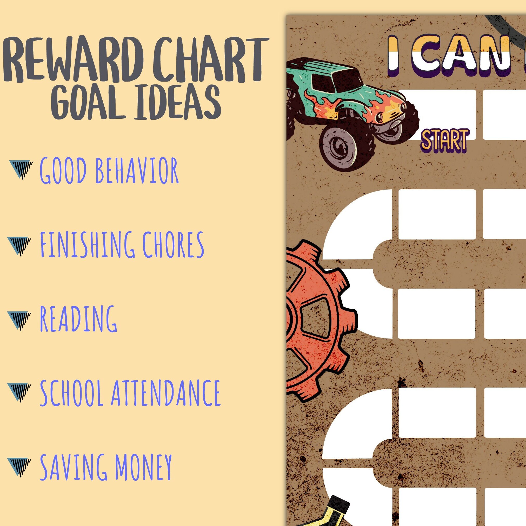 Monster Truck Reward Chart Behavior Chart Reading Chart Kids Chore ...