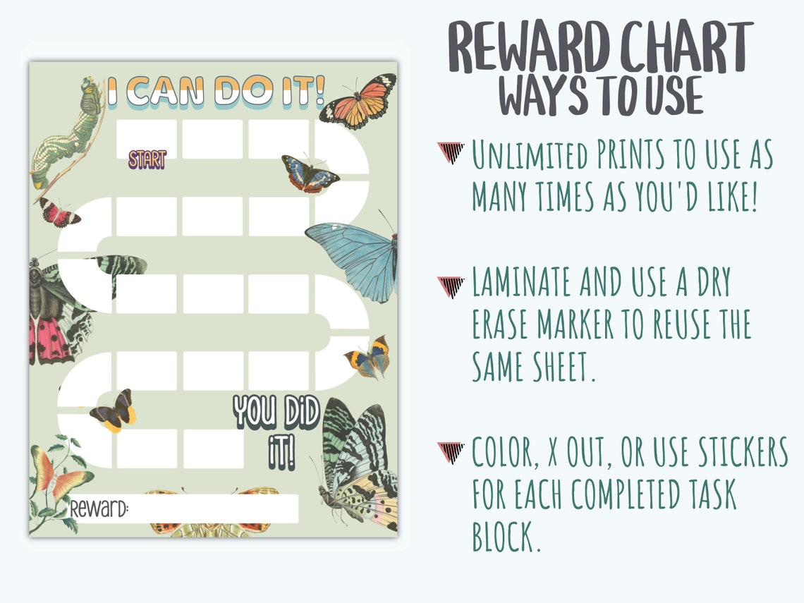 Butterfly Reward Chart Behavior Chart Reading Chart Kids - Etsy