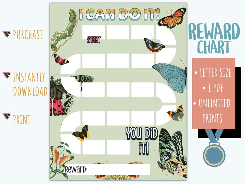 Butterfly Reward Chart Behavior Chart Reading Chart Kids - Etsy