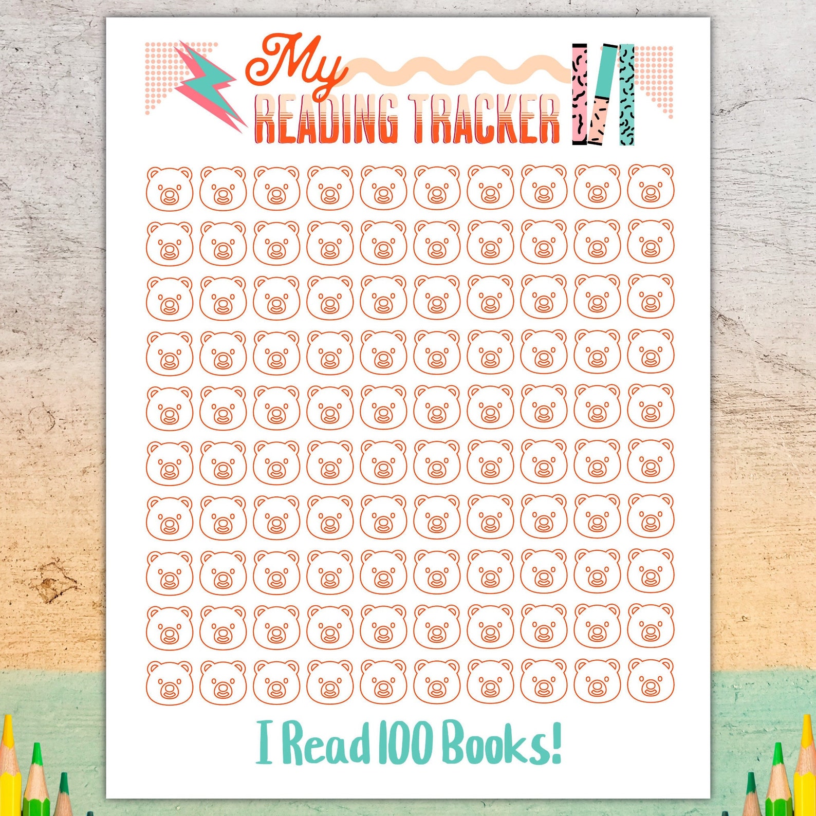 Retro Kids Printable Reading Chart Bear Reward Chart Homeschool Reading ...