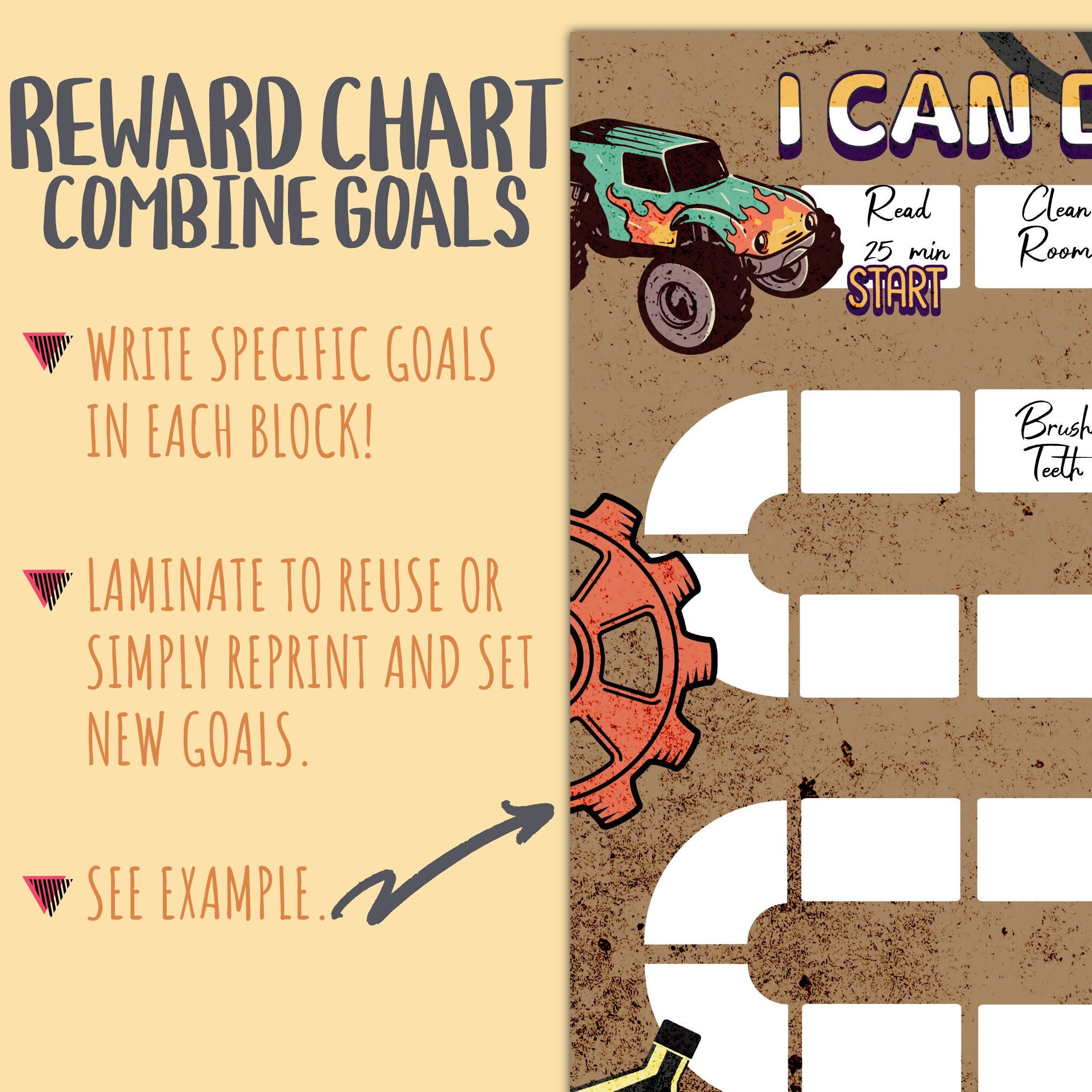 Monster Truck Reward Chart Behavior Chart Reading Chart Kids Chore ...