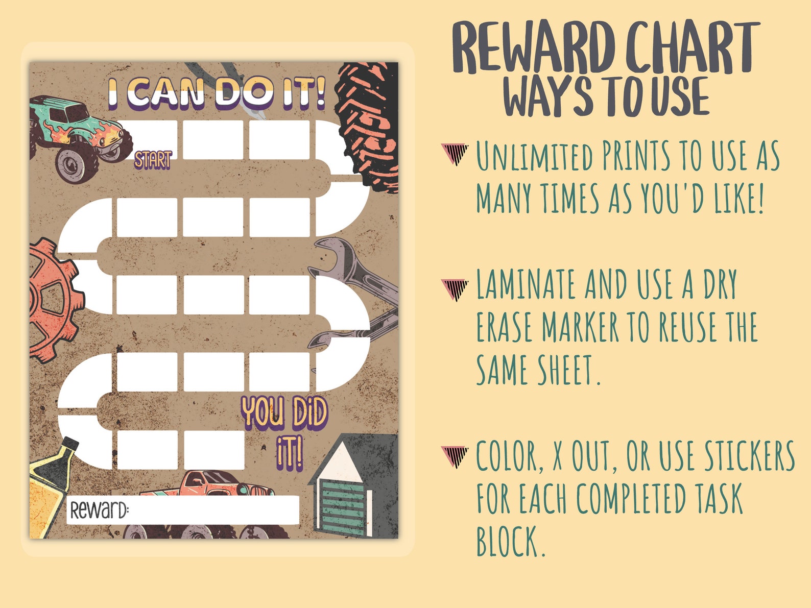 Monster Truck Reward Chart Behavior Chart Reading Chart - Etsy