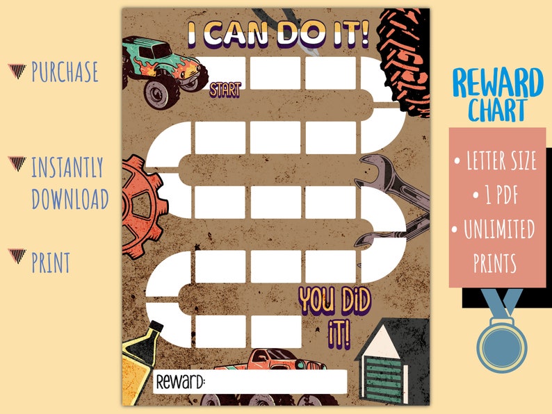 Monster Truck Reward Chart Behavior Chart Reading Chart - Etsy