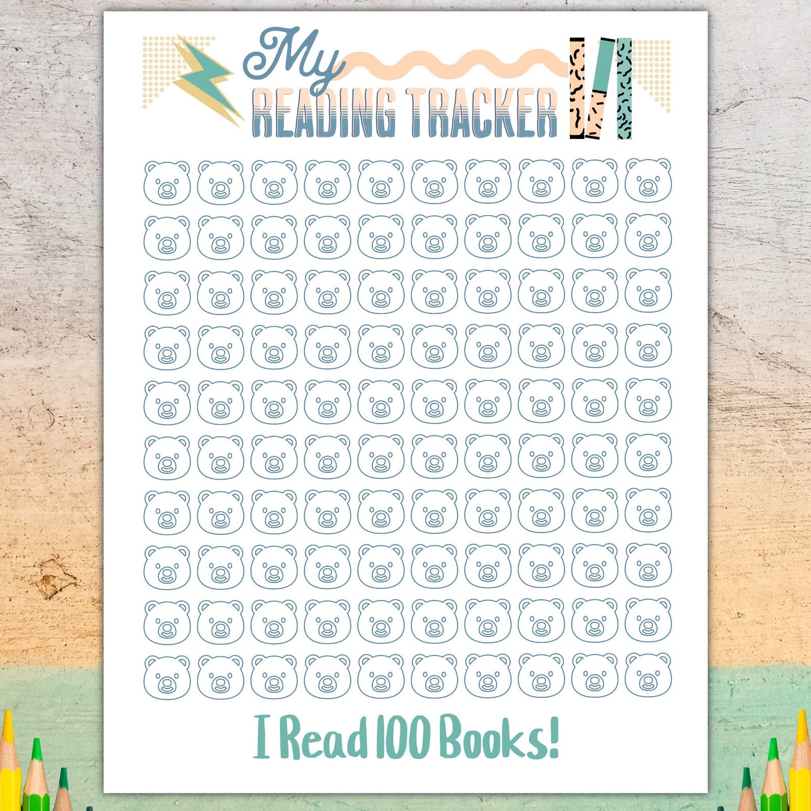 Retro Kids Printable Reading Chart Bear Reward Chart Homeschool Reading ...