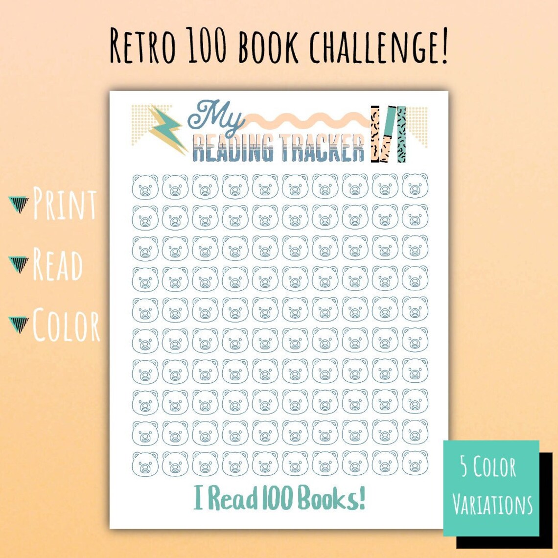 Retro Kids Printable Reading Chart Bear Reward Chart Homeschool Reading ...