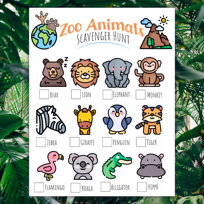 Printable Zoo Scavenger Hunt, Treasure Hunt, Field Trip Activity ...