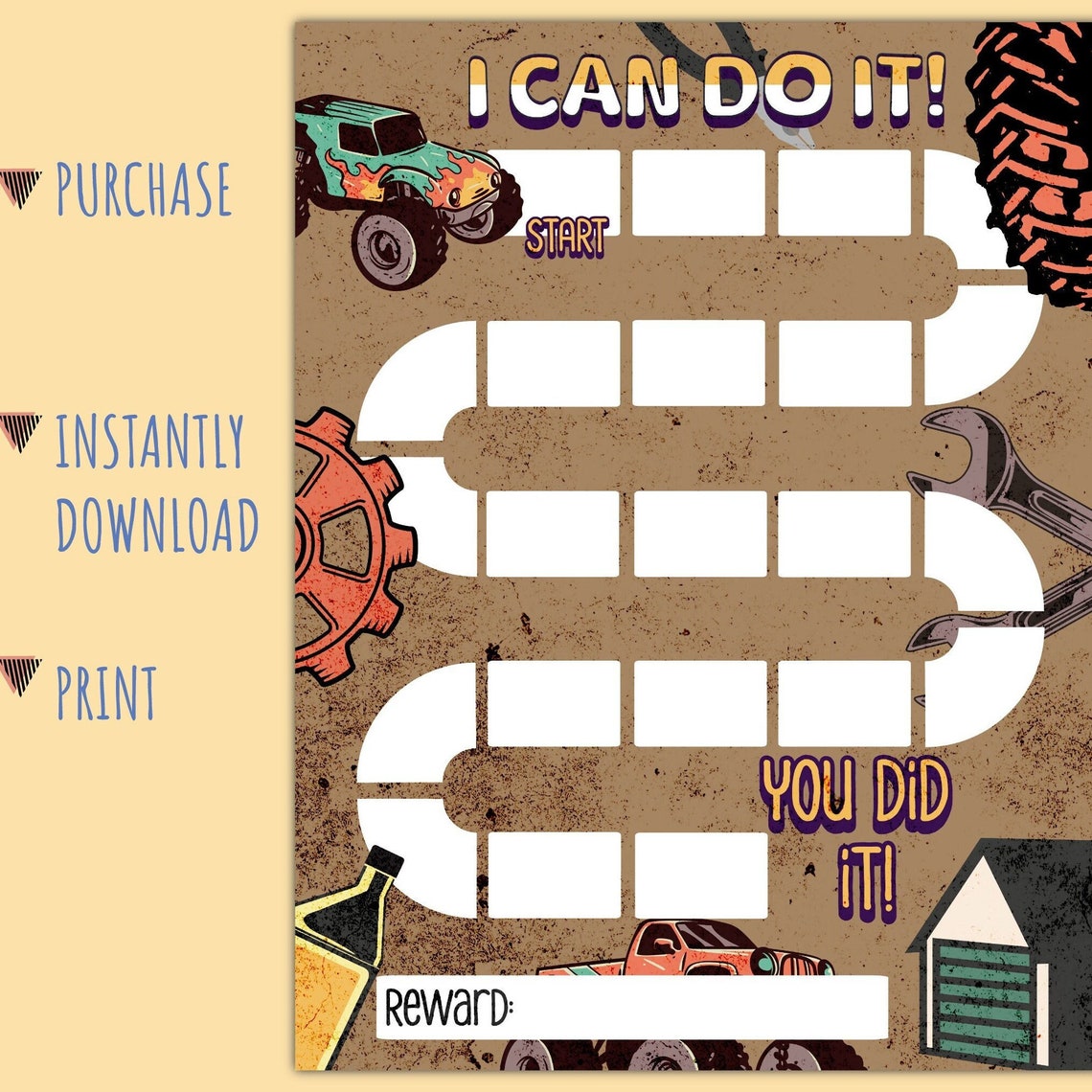 Monster Truck Reward Chart Behavior Chart Reading Chart Kids Chore ...
