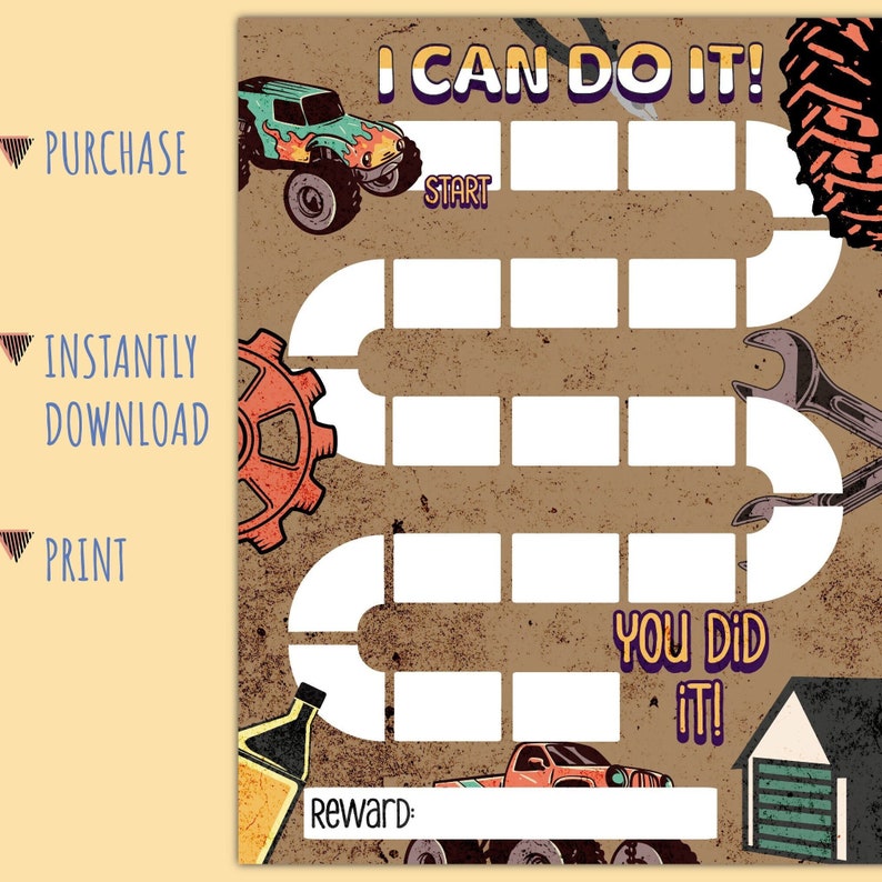 Monster Truck Reward Chart Behavior Chart Reading Chart Kids Chore ...