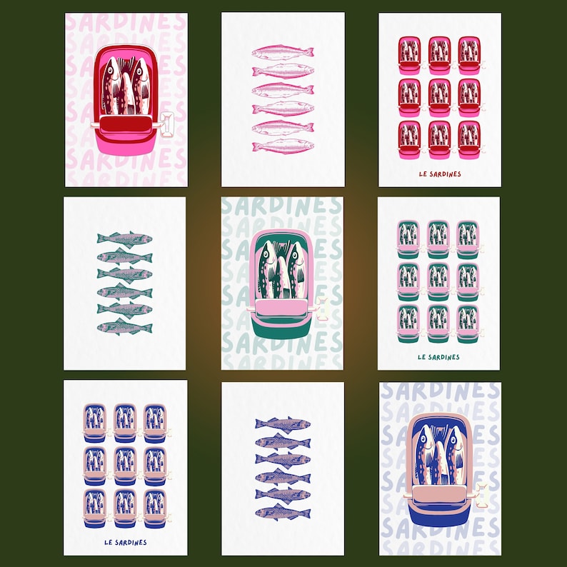 Sardine Art Bundle, Sardine Wall Art, Food Wall Print, Kitchen Wall Art ...