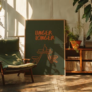 Retro 'linger Longer' Cozy Home Dining Room Wall Art, Printable Modern ...