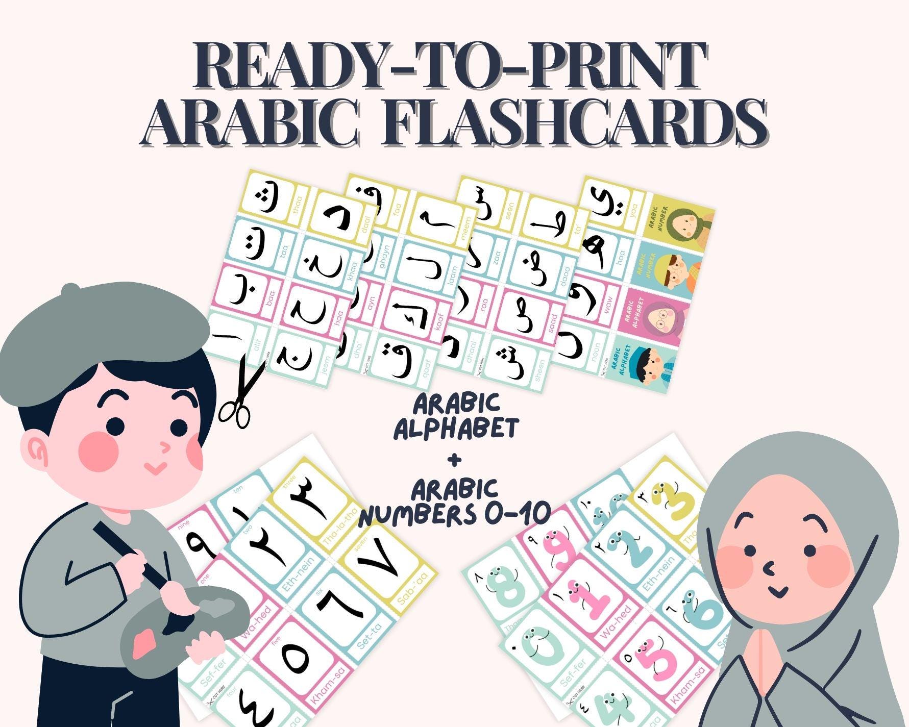 Kids Arabic Alphabet Number Modern Flashcards Printables, Educational ...