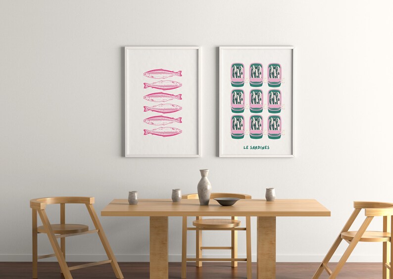 Sardine Art Bundle, Sardine Wall Art, Food Wall Print, Kitchen Wall Art ...