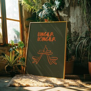 Retro 'linger Longer' Cozy Home Dining Room Wall Art, Printable Modern ...