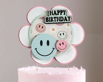 Smiley Cake Topper, Preppy Cake Topper, Smile Cake Topper, Groovy Cake ...