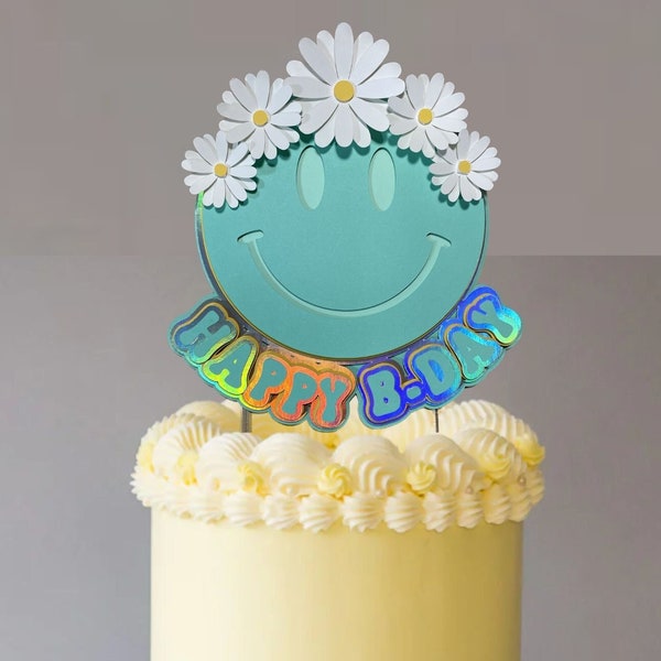 Daisy Smiley Cake Topper - Etsy