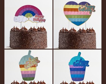Rainbow Cupcake Pop It Cake Topper/ 3d Cake Topper/ Personalized ...