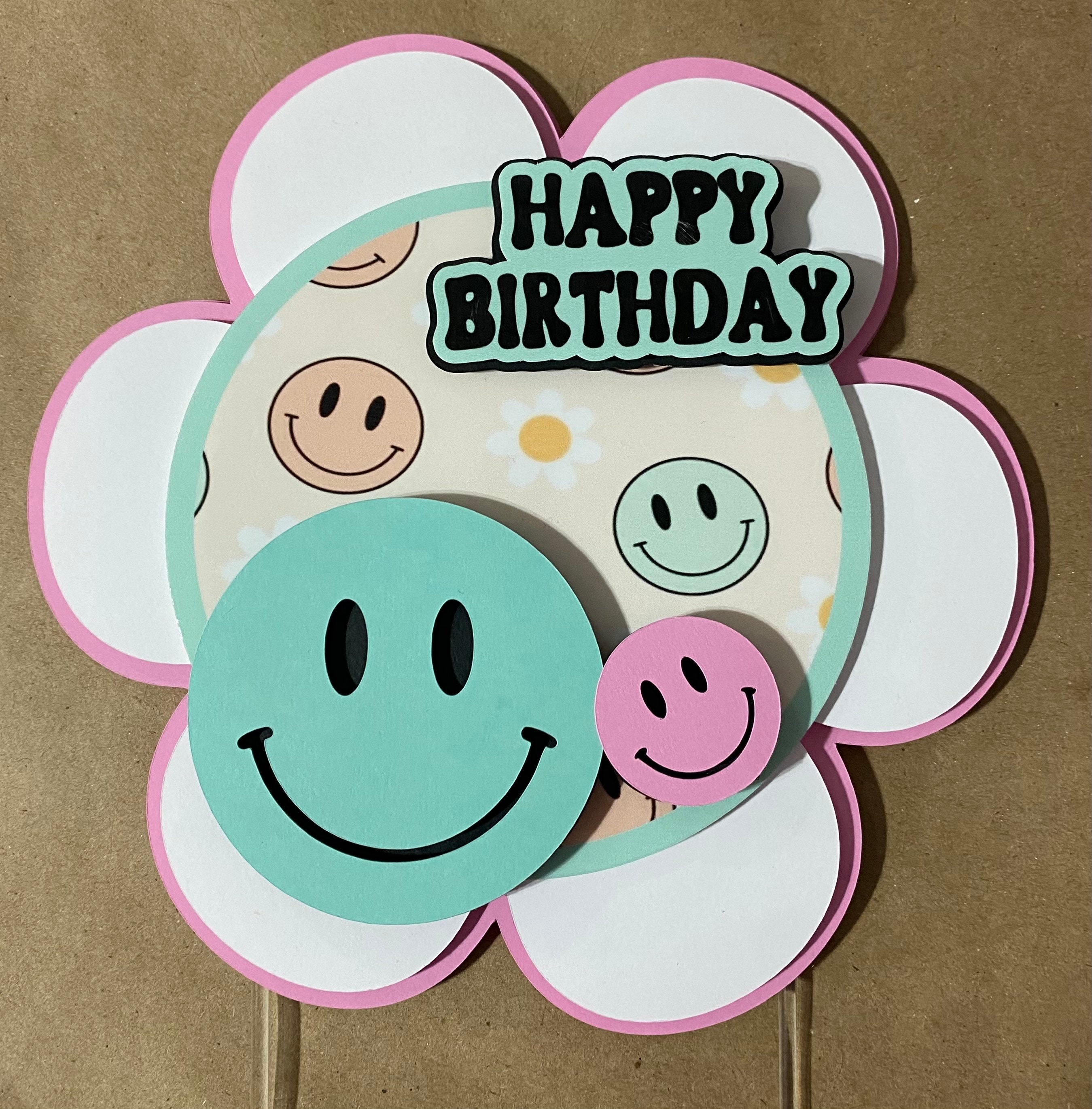 Happy Smiley Face Daisy Cake Topper - Etsy