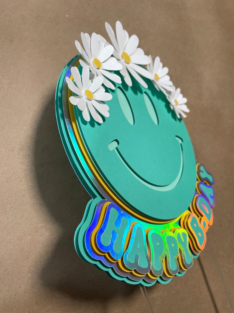 Daisy Smiley Face With Flowers Cake Topper - Etsy