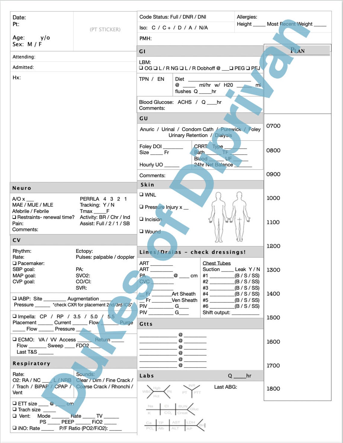 Printable CVICU Nursing Report Sheet (w/ Devices) - Etsy