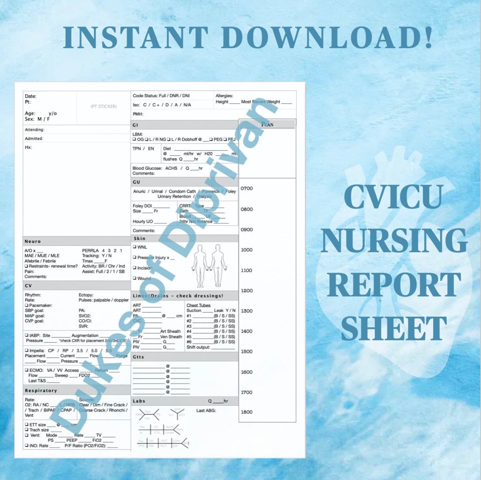 Printable CVICU Nursing Report Sheet (w/ Devices) - Etsy