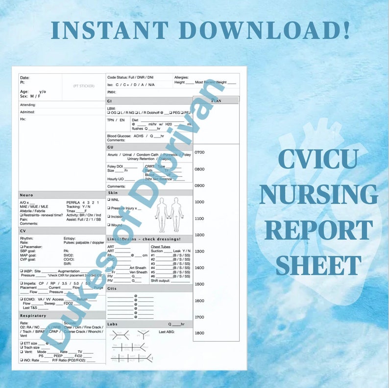 Printable CVICU Nursing Report Sheet (w/ Devices) - Etsy