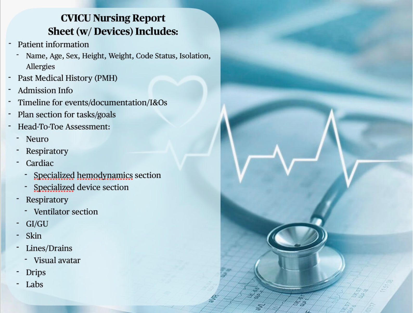 Printable CVICU Nursing Report Sheet (w/ Devices) - Etsy