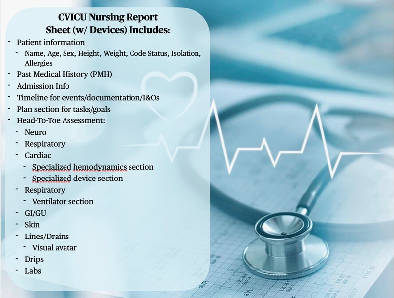 Printable CVICU Nursing Report Sheet (w/ Devices) - Etsy