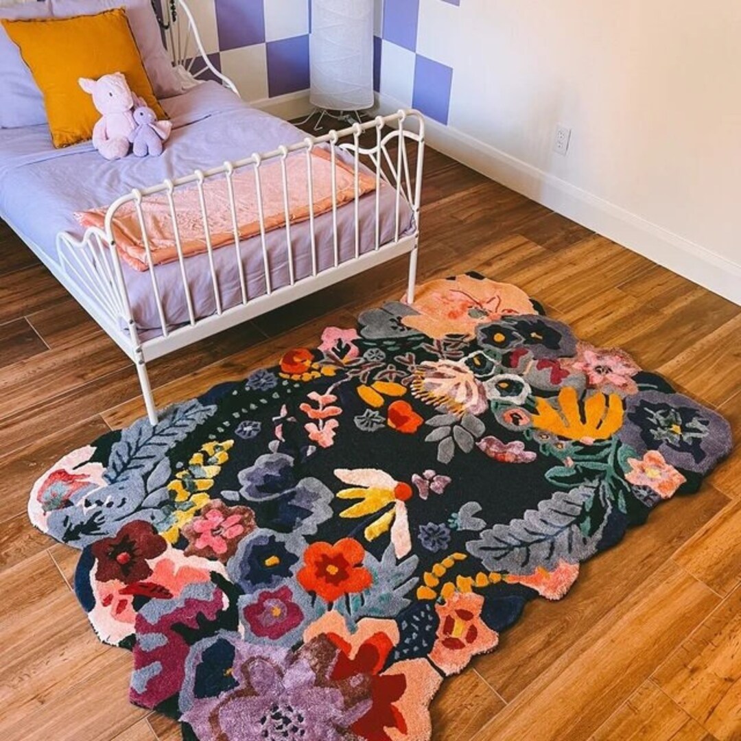 Jardin Blue Floral Hand Tufted Rug Made With Wool & Silk - Etsy