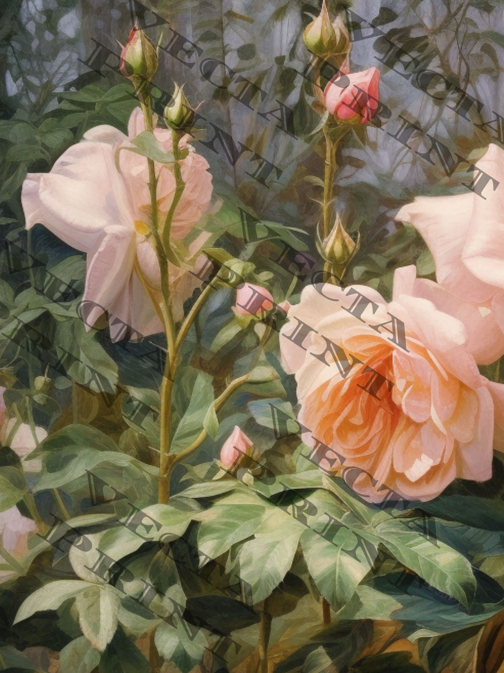 Vintage Rose Bush Painting Rose Bush Oil Painting Rose Printable ...