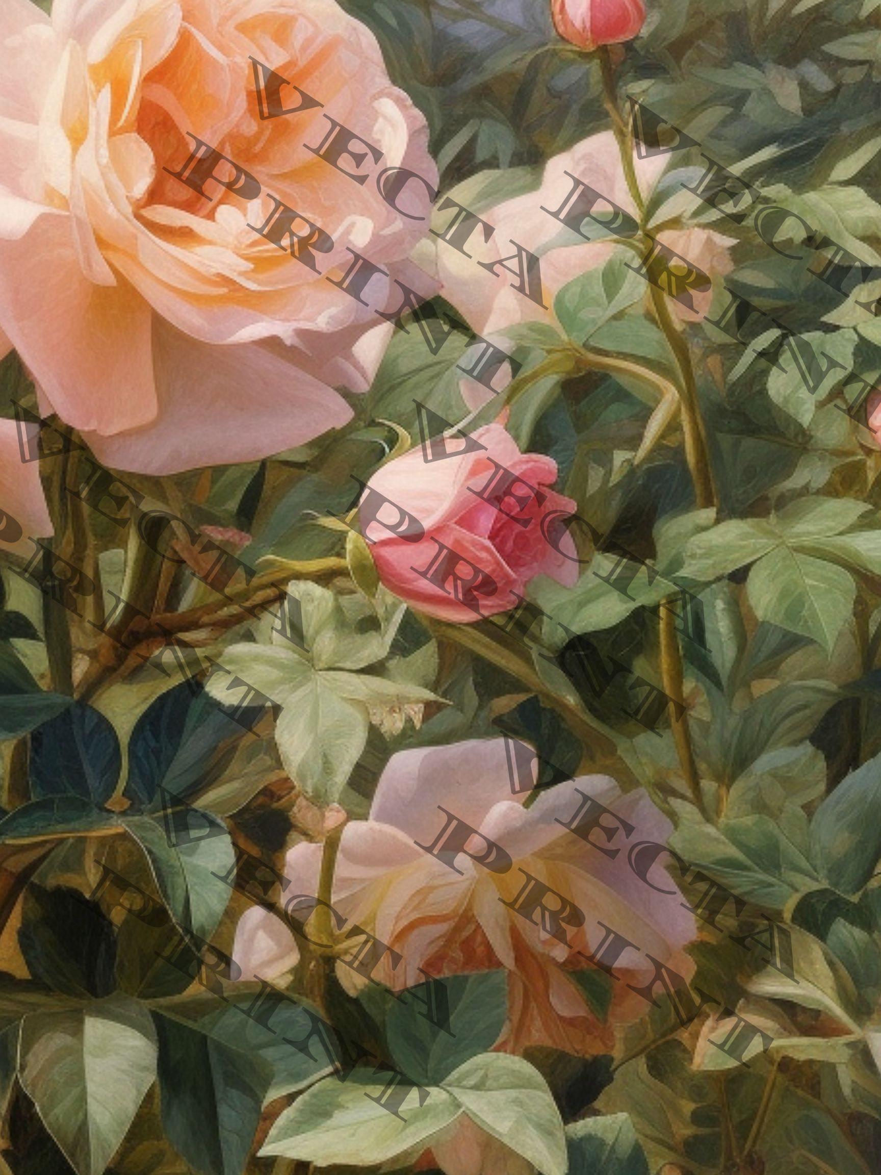 Vintage Rose Bush Painting Rose Bush Oil Painting Rose Printable ...