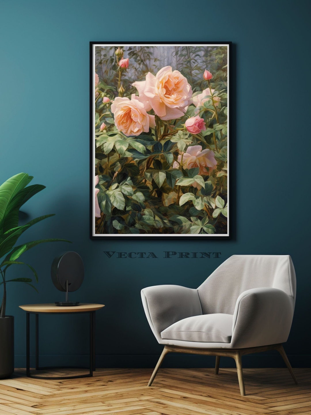 Vintage Rose Bush Painting Rose Bush Oil Painting Rose Printable ...