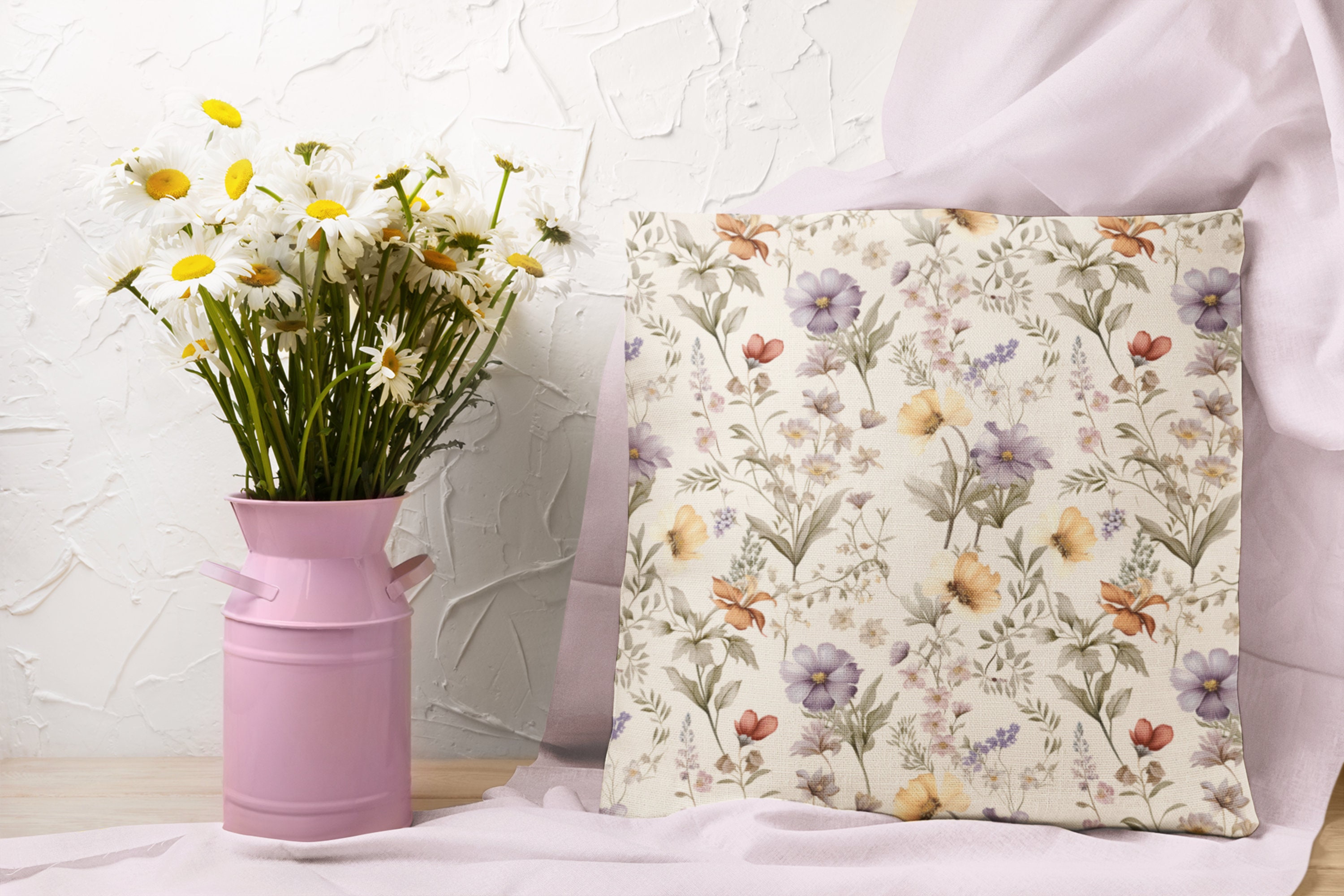 Faux Suede Cottagecore Pillow, Cute Throw Pillows Vintage Wildflower ...