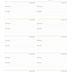 Digital Downloadable and Printable Vocabulary List Template in - Etsy